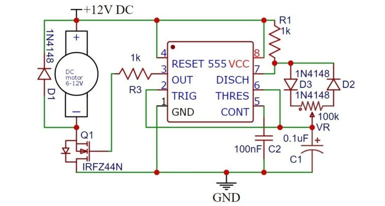 PWM controller for DC Motor using 555 timer IC