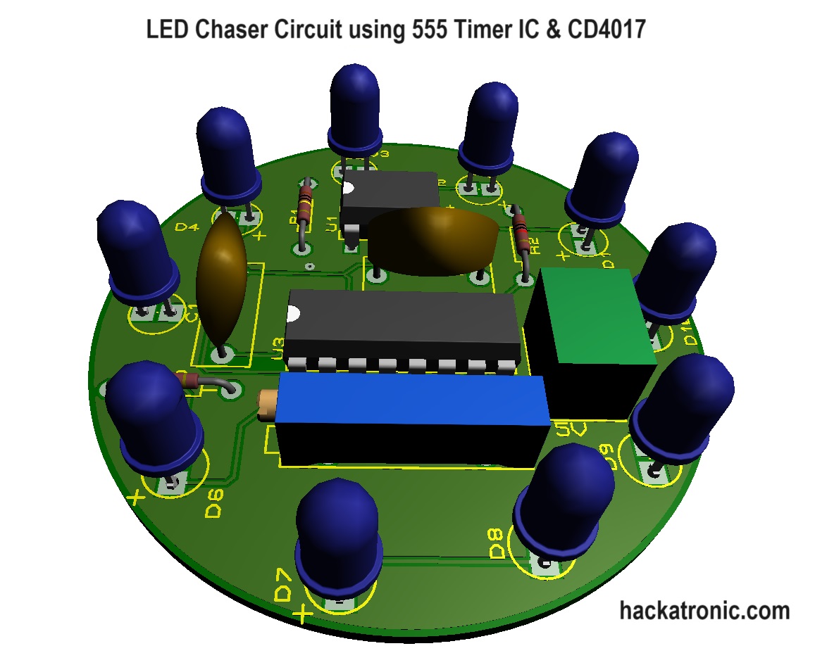 Led Chaser Circuit Using 555 Timer And Cd4017 Ic Hackatronic